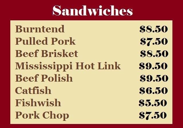 Menu at Honey Bay's BBQ, Beach Park