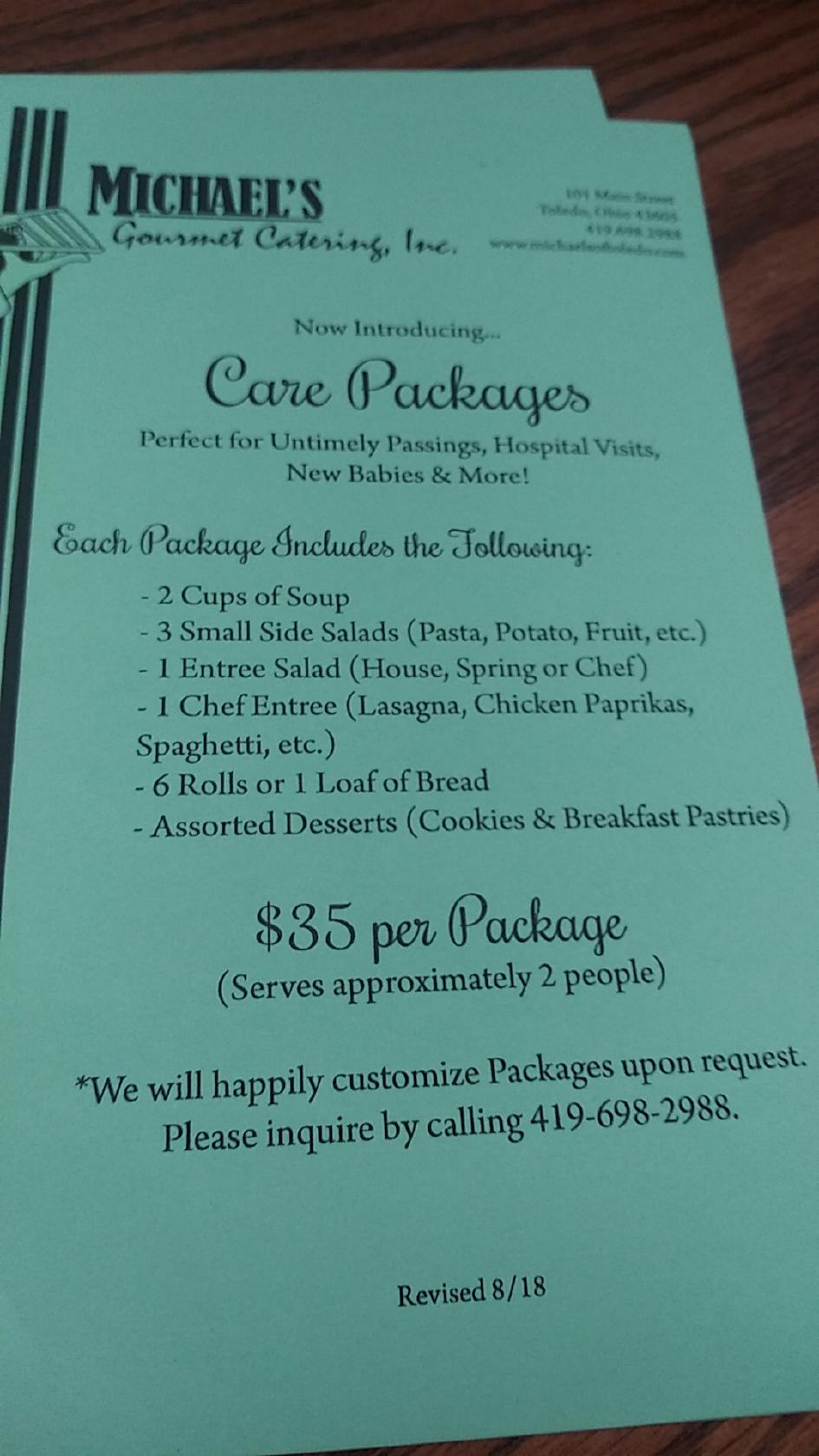 Menu at Michael's Catering, Cafe, & Bakery, Toledo