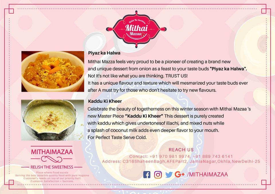Menu at Mithai Mazaa, New Delhi