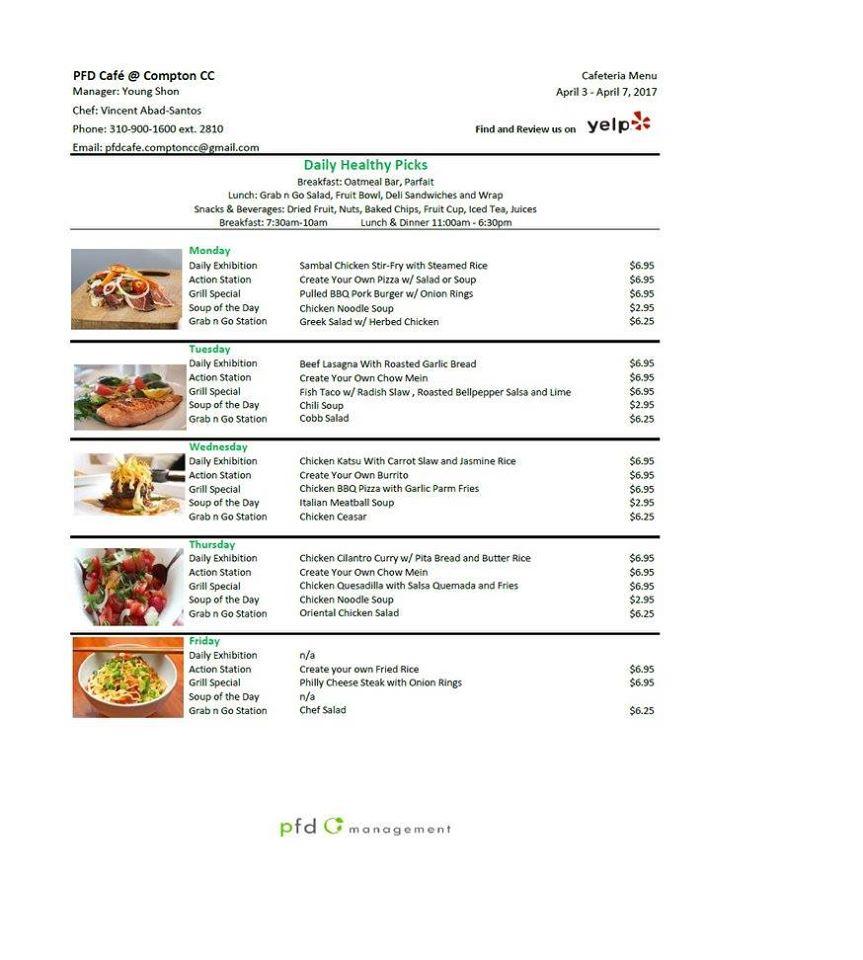 Menu at PFD Cafe at Compton CC, Compton, E Artesia Blvd