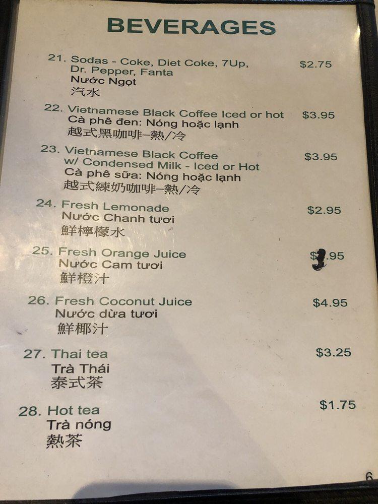 Menu at Pho 805 restaurant, Solvang