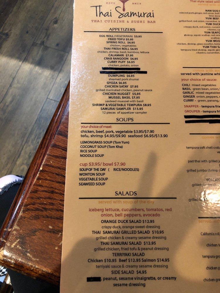 Menu at Thai Samurai Restaurant, New Port Richey, Little Rd