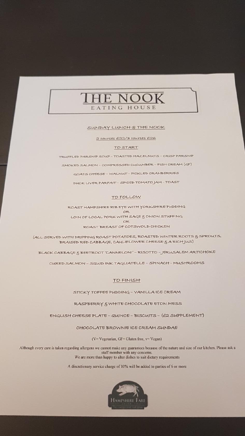 Menu at The Nook Eating House restaurant, Fareham
