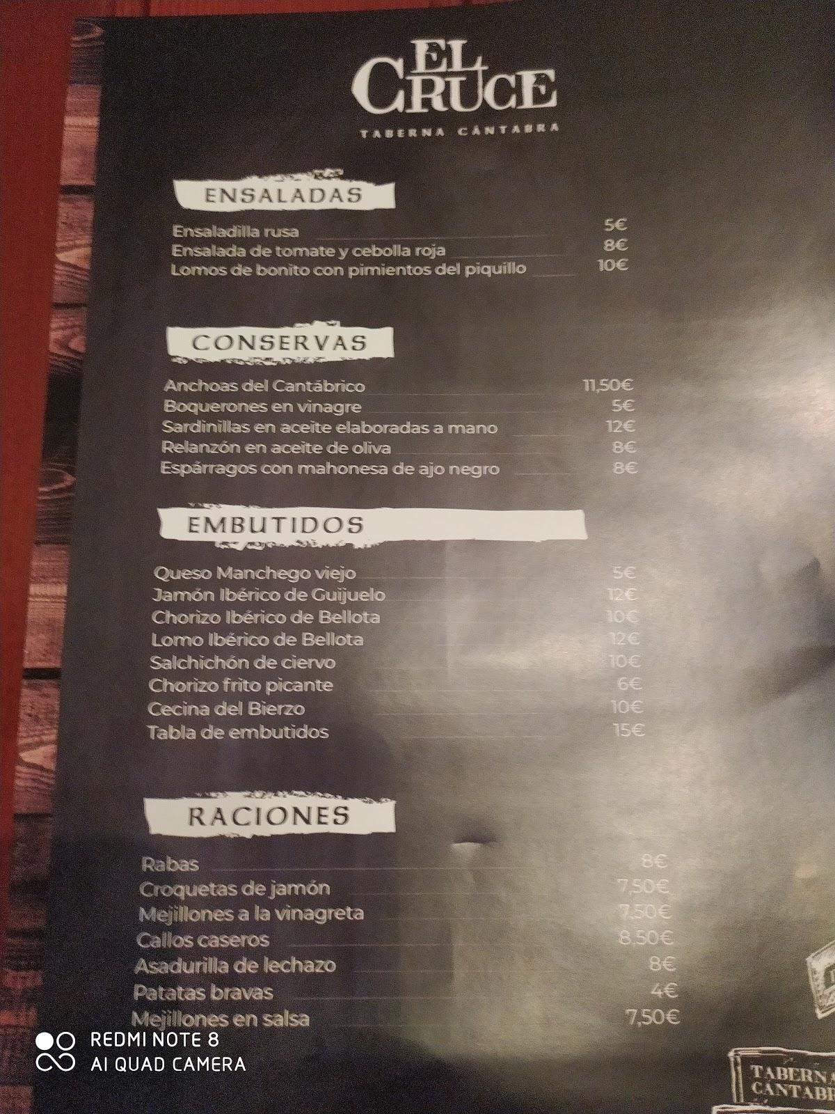 Carta de Bar El Cruce Galizano, Galizano
