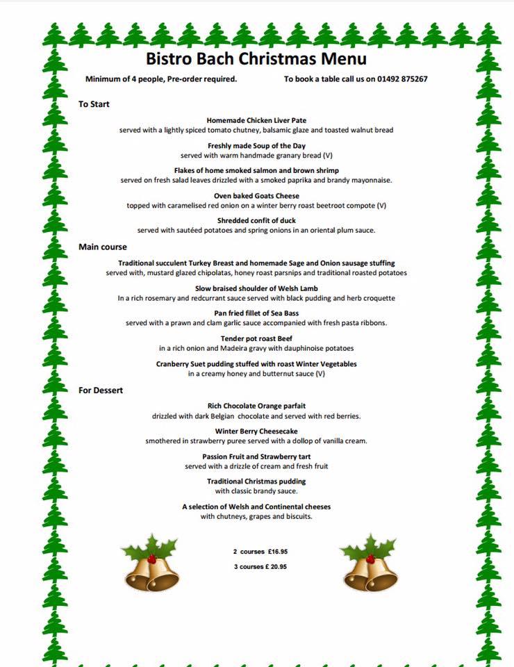 Menu at Bistro Bach restaurant, Llandudno