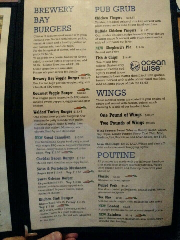 Menu at Brewery Bay Food Co restaurant, Orillia