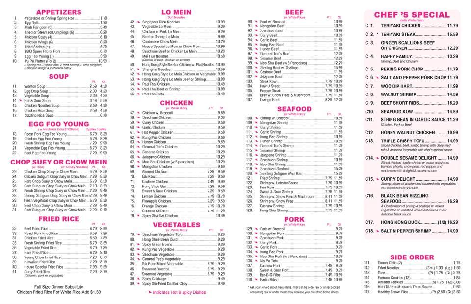 Menu at Ka Hing Inc restaurant, Novi