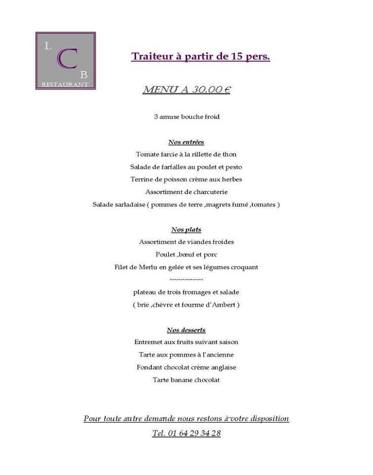 Menu at Restaurant Le Cheval Blanc, Château-Landon