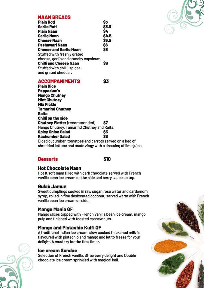 Menu at Monsoon Indian Cuisine, Taumarunui restaurant, Taumarunui