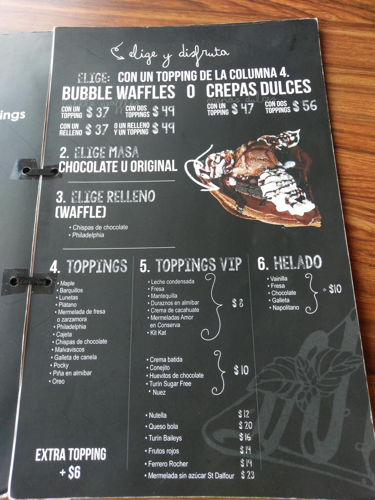 Menu at Mushu Bubble Waffles restaurant, Mexico