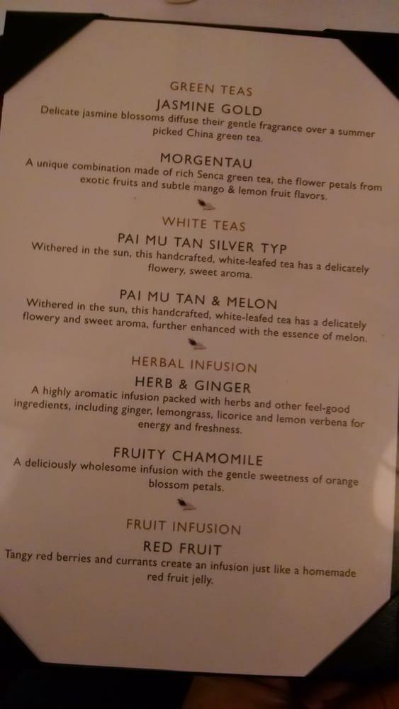 Carta del restaurante Willard Peacock Alley Tea, Washington D. C.