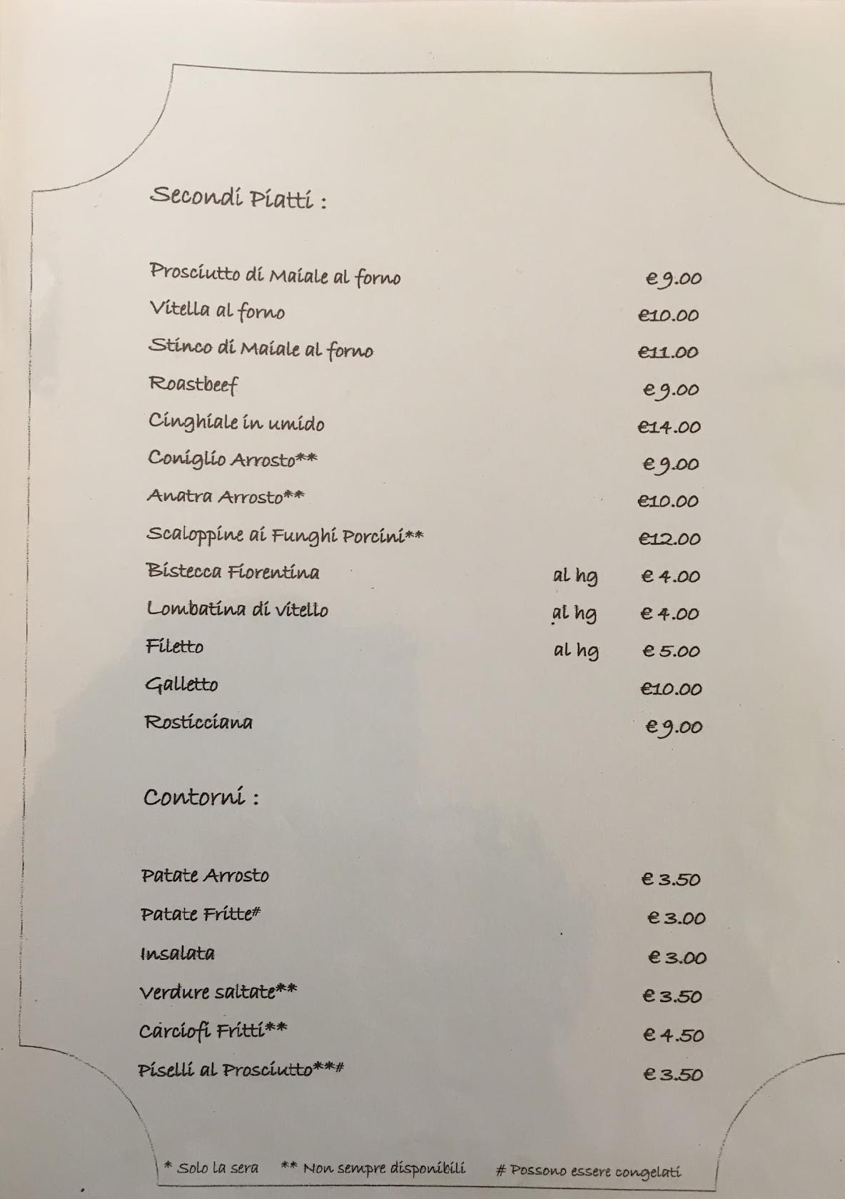 Menu da Ristorante Lago Giardino, Pistoia