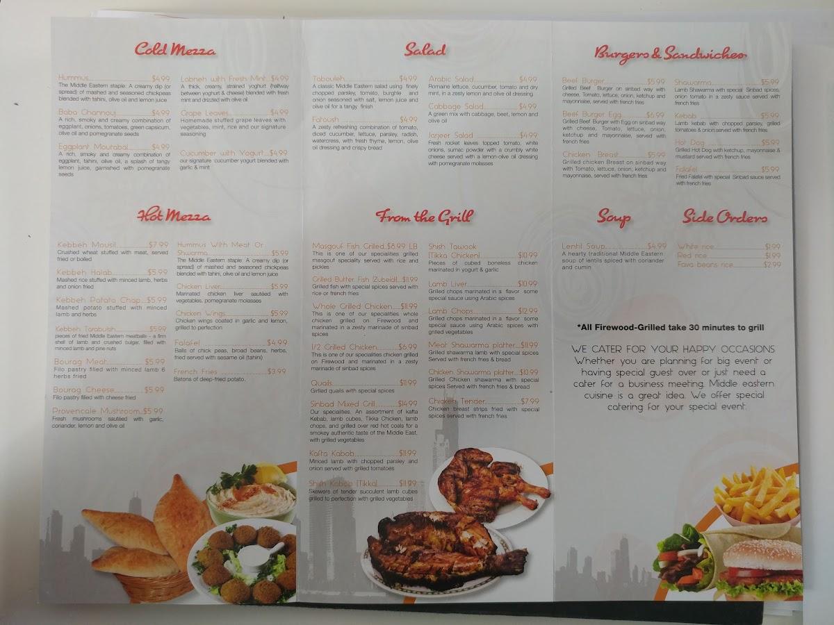 Menu at Sinbad Restaurant, Boca Raton