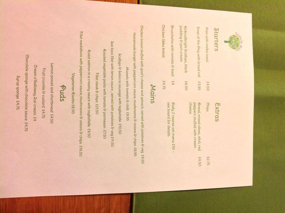 Menu at The Castle restaurant, Kirkcudbright