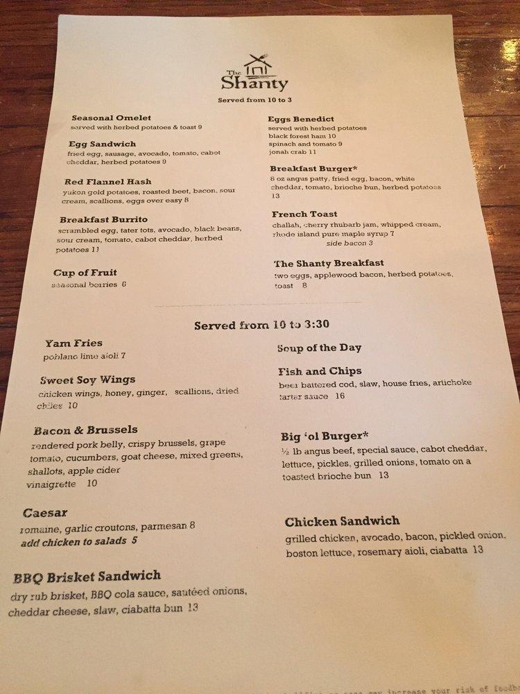 Menu at The Shanty pub & bar, Warwick, Post Rd