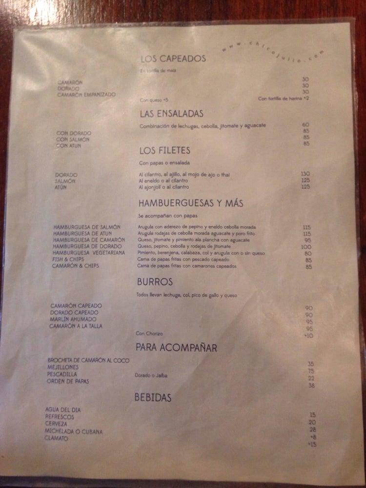Menu at CHICOJULIO fishtacos&chips restaurant, Mexico City