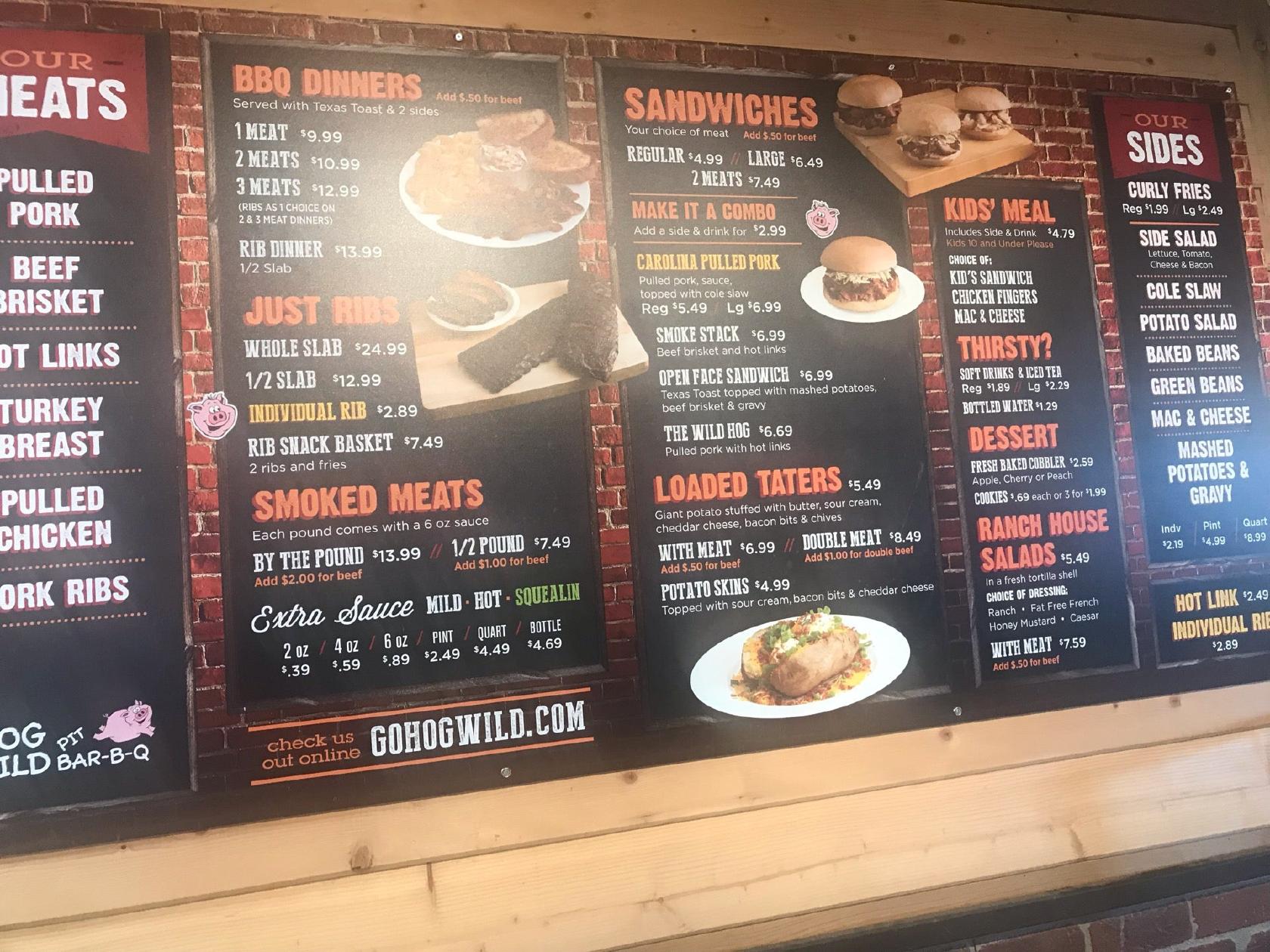 Menu at Hog Wild Pit Bar-B-Q, Phoenix