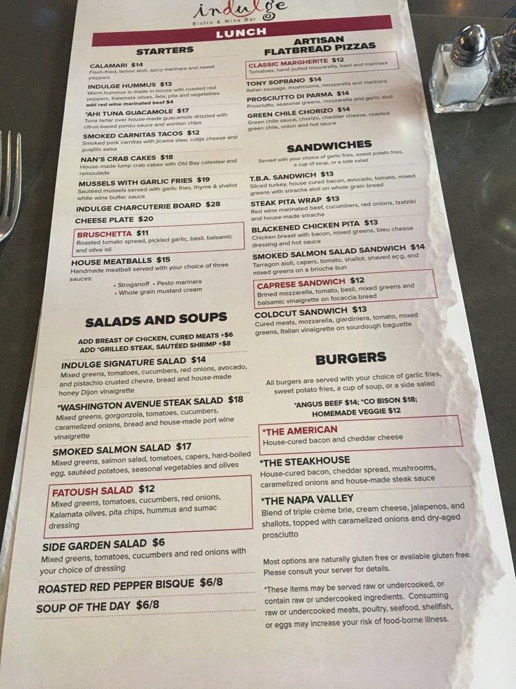 Menu at Indulge Bistro & Wine Bar, Golden, Washington Ave