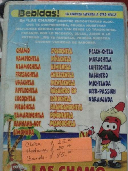 Menu at Las Chamo, Veracruz