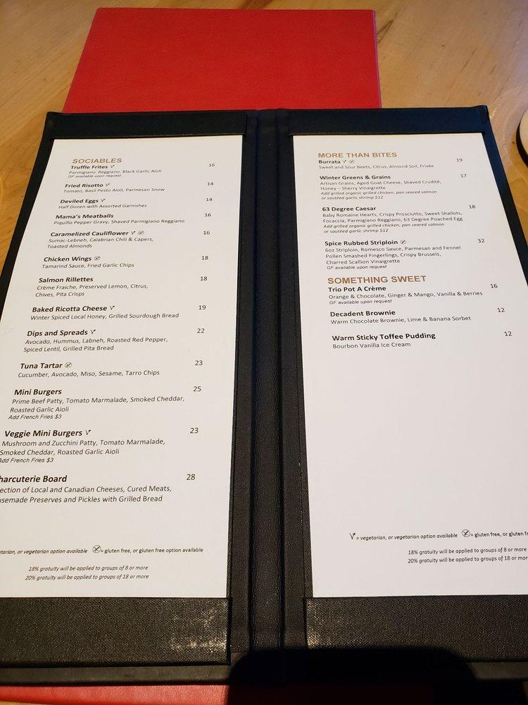 Menu at Ritz Bar, Toronto, 181 Wellington St W