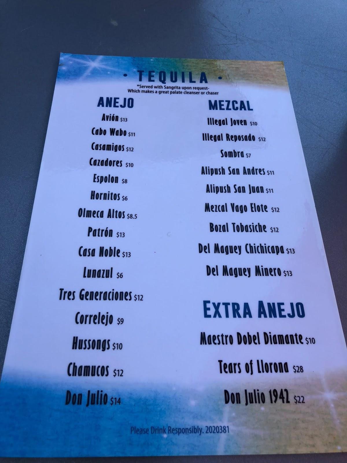 Menu at Sol y Luna pub & bar, Myrtle Beach