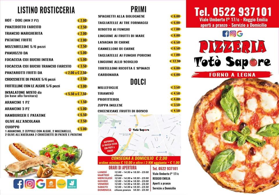 Menu at Totó sapore restaurant, Reggio Emilia