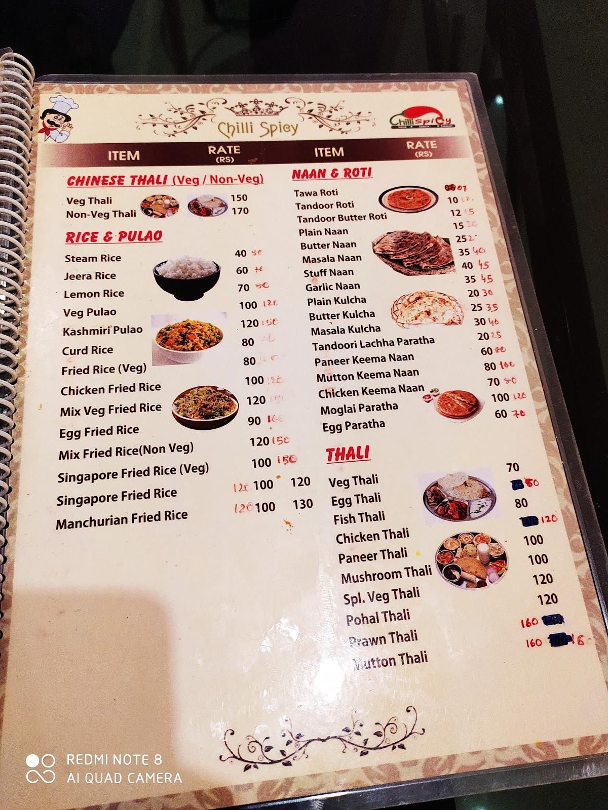 Menu at Chilli spicy, Bhubaneswar
