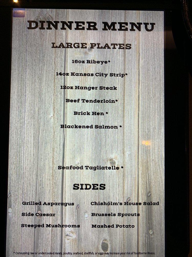 Menu at Chisholm's American Beef & Ale House restaurant, Wichita
