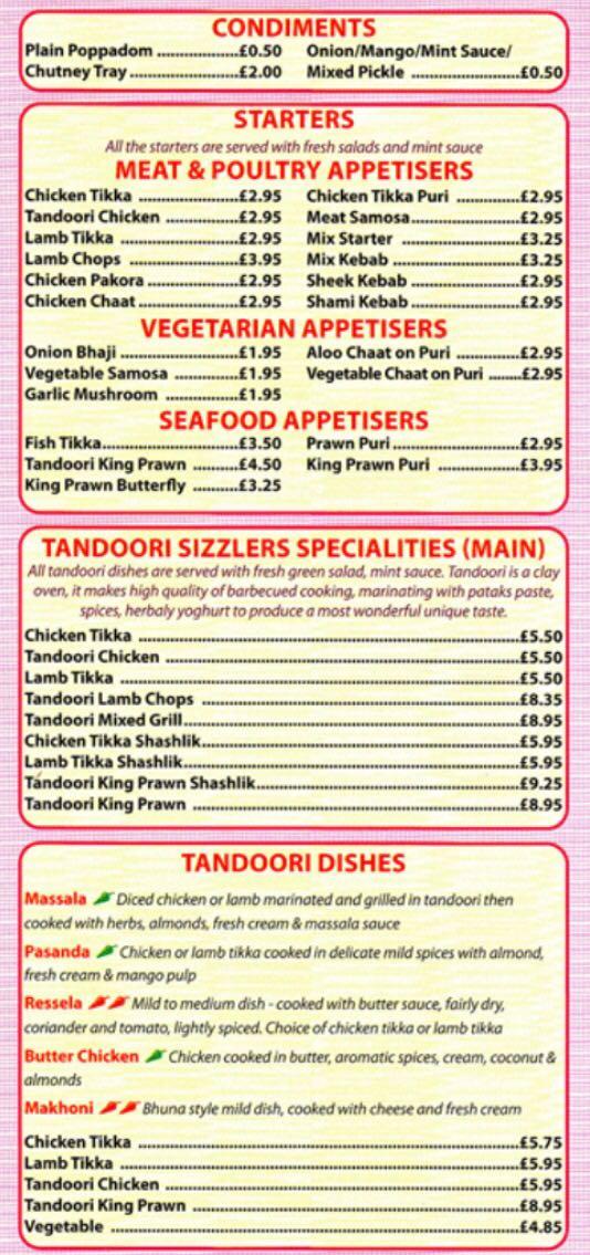 Menu at Goa - Bengal Spice restaurant, Milnthorpe