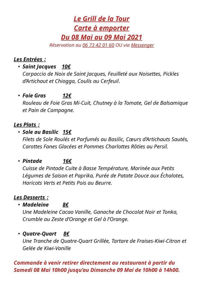Menu au Grill de la Tour restaurant, Bar-le-Duc