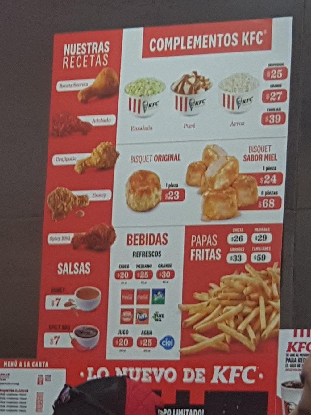 Carta del restaurante KFC, Piedras Negras