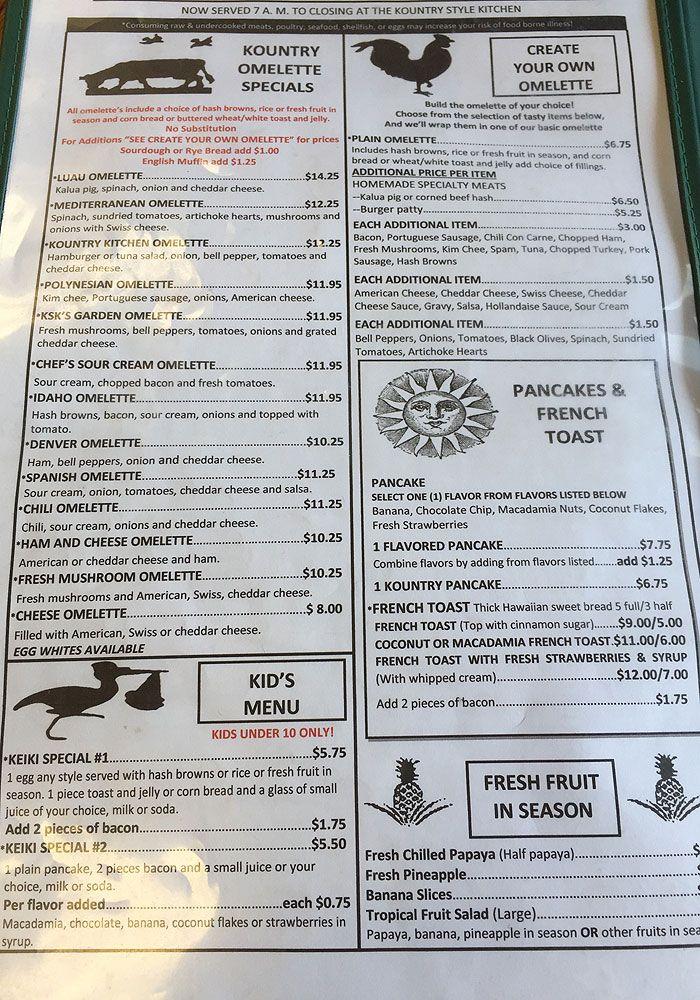 Menu at Kountry Style Kitchen Restaurant Ewa Beach, Ewa Beach