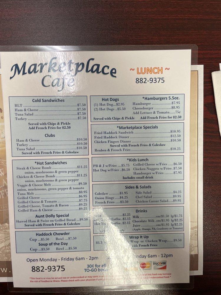 Carta de Marketplace Cafe, Wiscasset