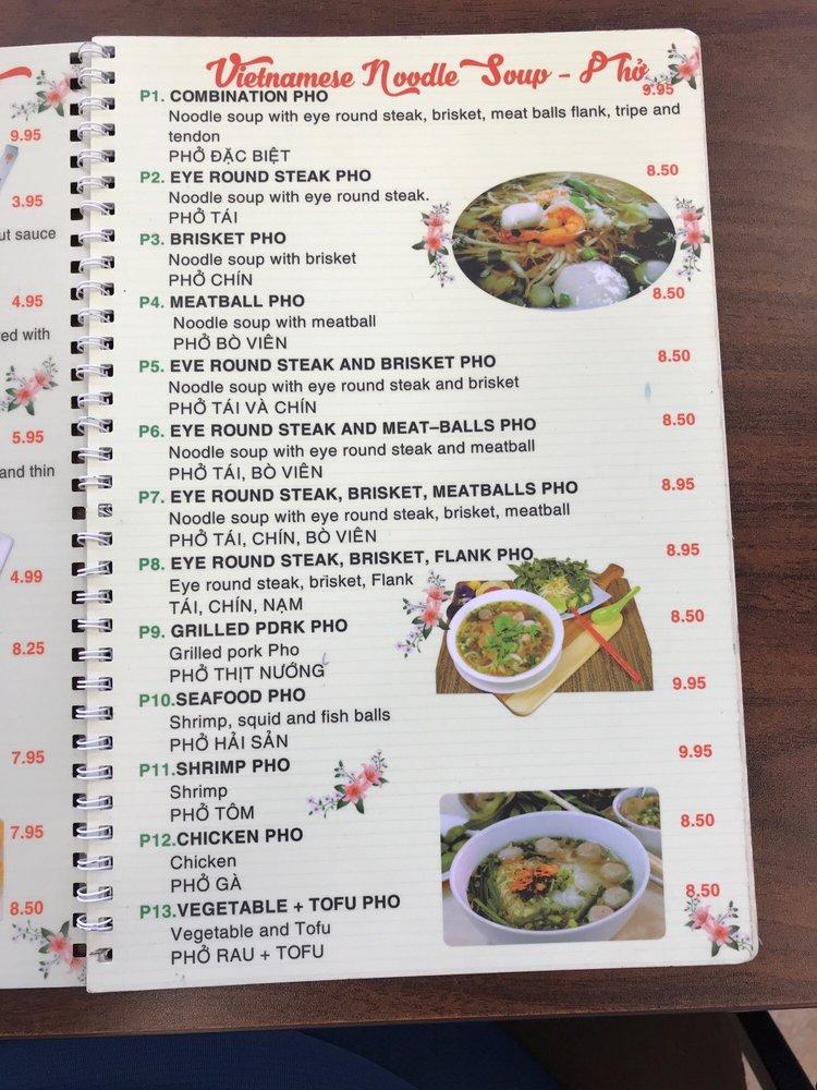 Menu at Real Pho restaurant, San Antonio