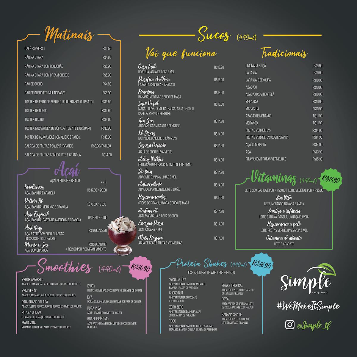 Menu at Simple Tasty Food restaurant, São Paulo, Rua Tabapuã