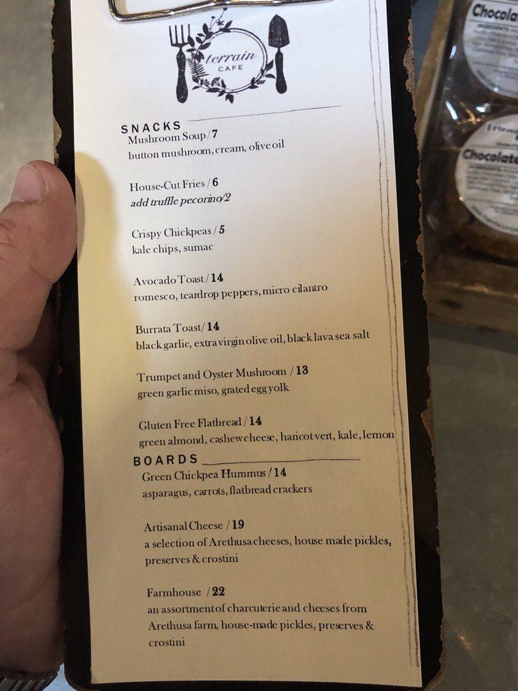 Menu at Terrain Cafe, Westport