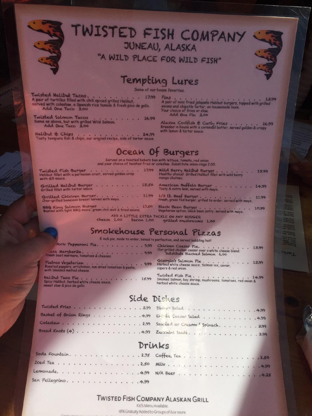Menu at Twisted Fish Company Alaskan Grill pub & bar, Juneau