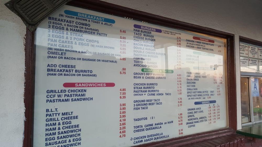 Menu at Tam's Burger restaurant, San Bernardino
