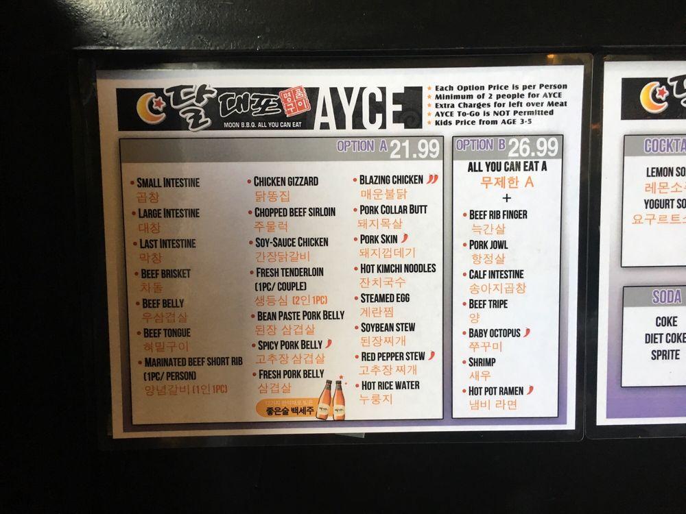 Menu at moon bbq, Gardena
