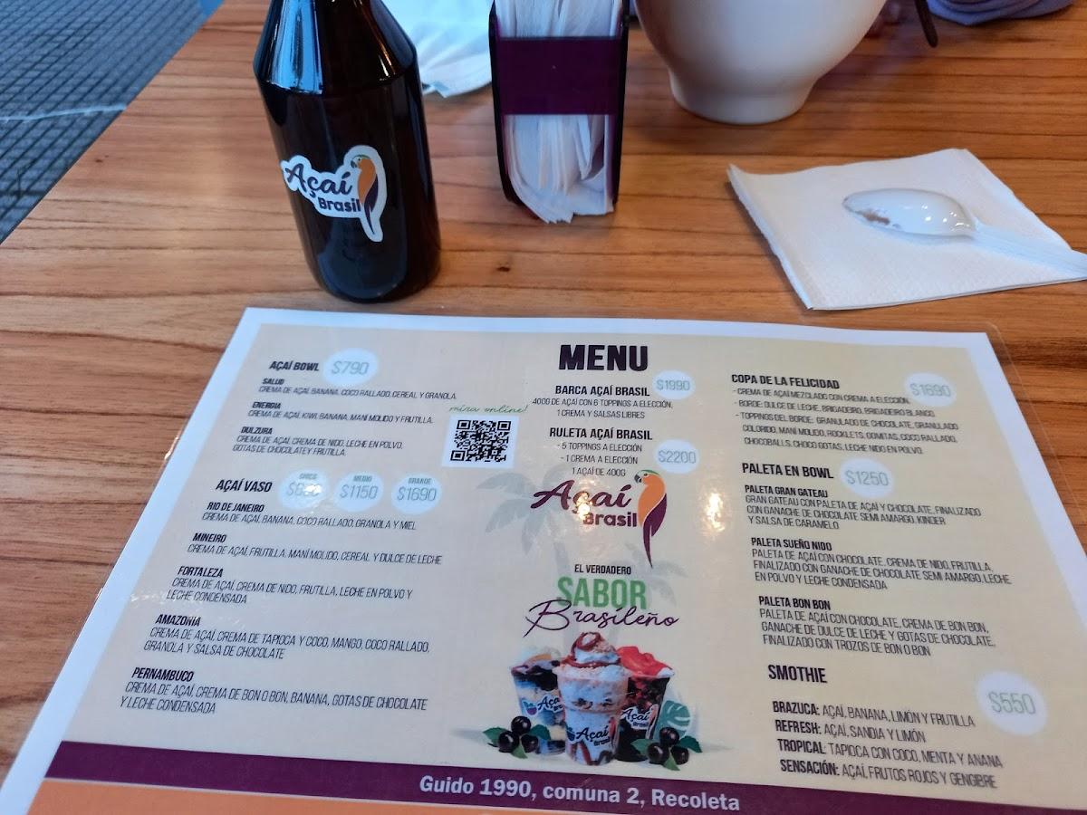 Menu at Açaí Brasil restaurant, Buenos Aires, Guido 1990