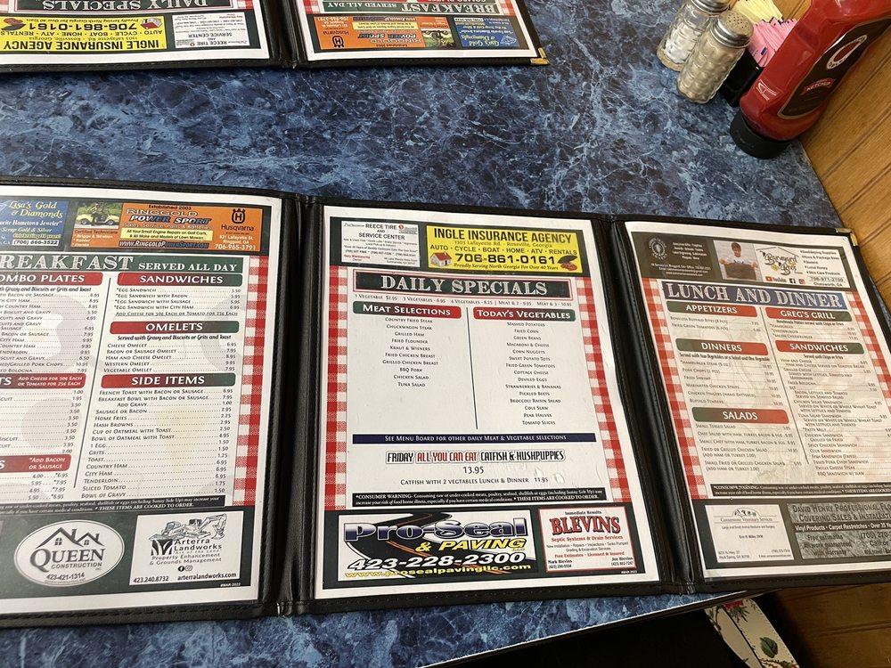 Menu at Greg's Restaurant, Chickamauga