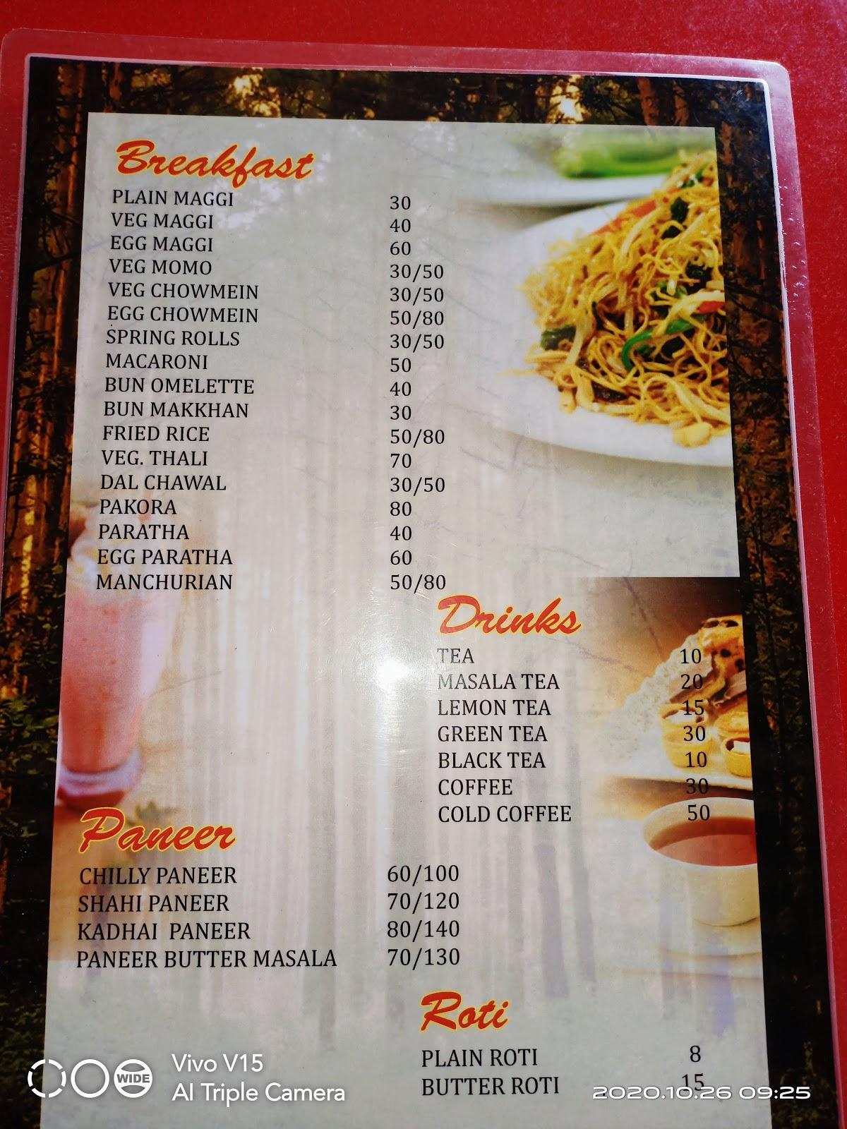 Menu at Jungle view restaurant, Hrishikesh