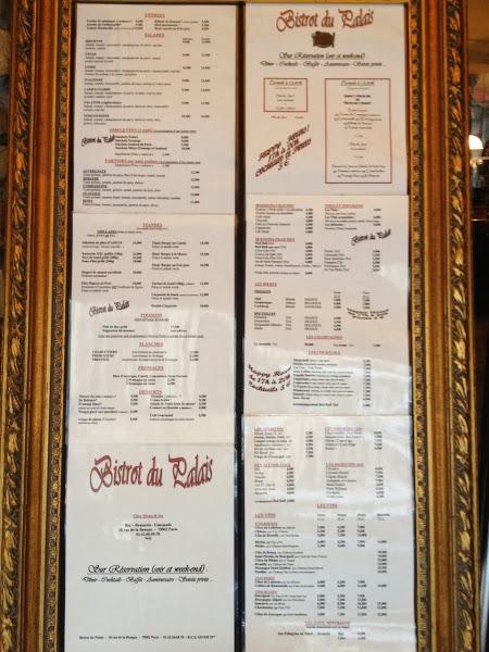 Menu au Le Bistrot du Palais pub et bar, Paris, 18 Rue de la Banque