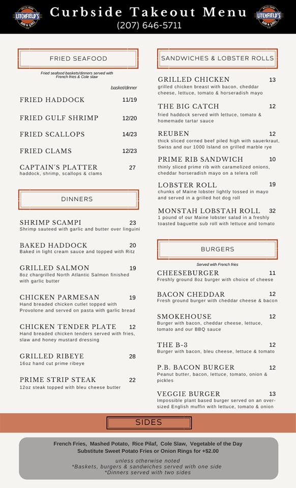 Menu at Litchfield's Bar and Grill, Wells