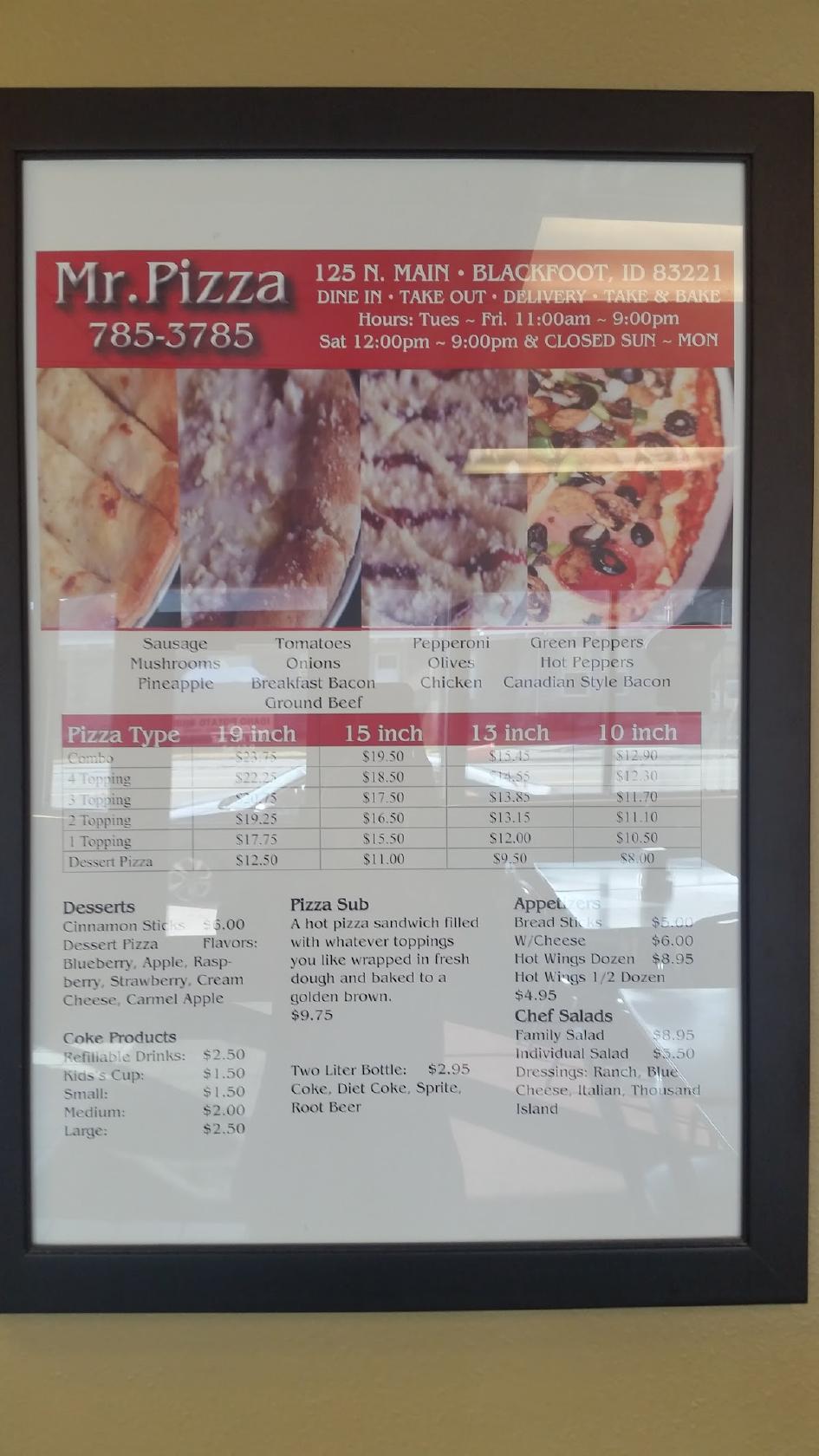 Menu at Mr. Pizza pizzeria, Blackfoot