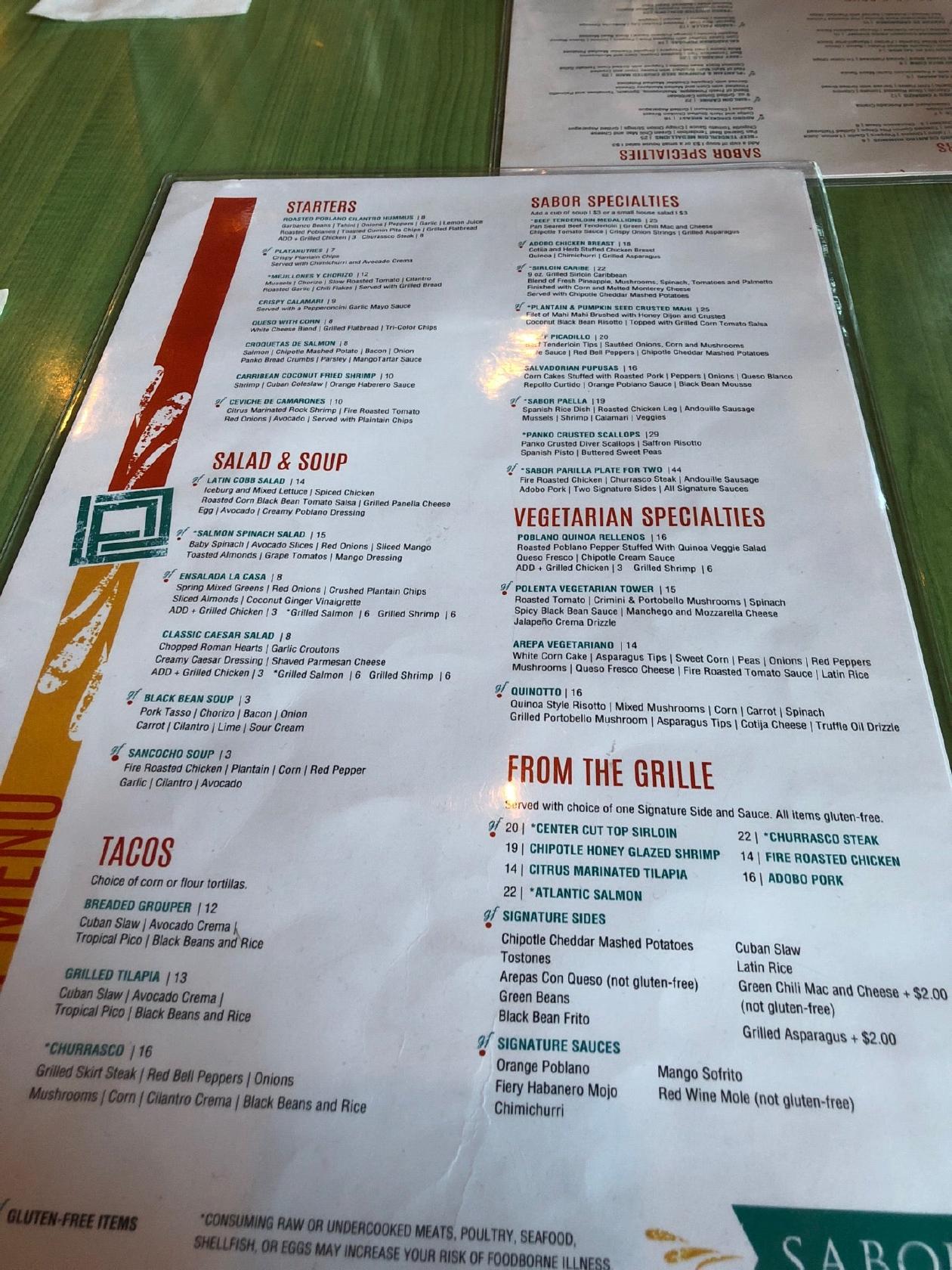Menu at Sabor Latin Bar & Grille, Wichita, 309 N Mead St