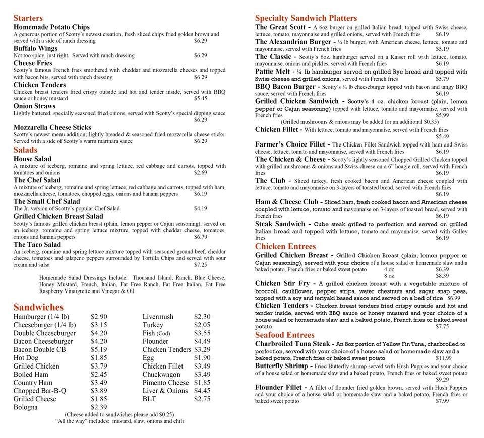 Menu at Scotty's Hometown Grill restaurant, Township of Taylorsville ...