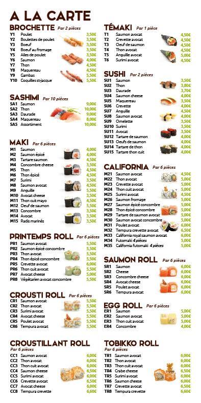 Menu at Simple sushi restaurant, Montrouge