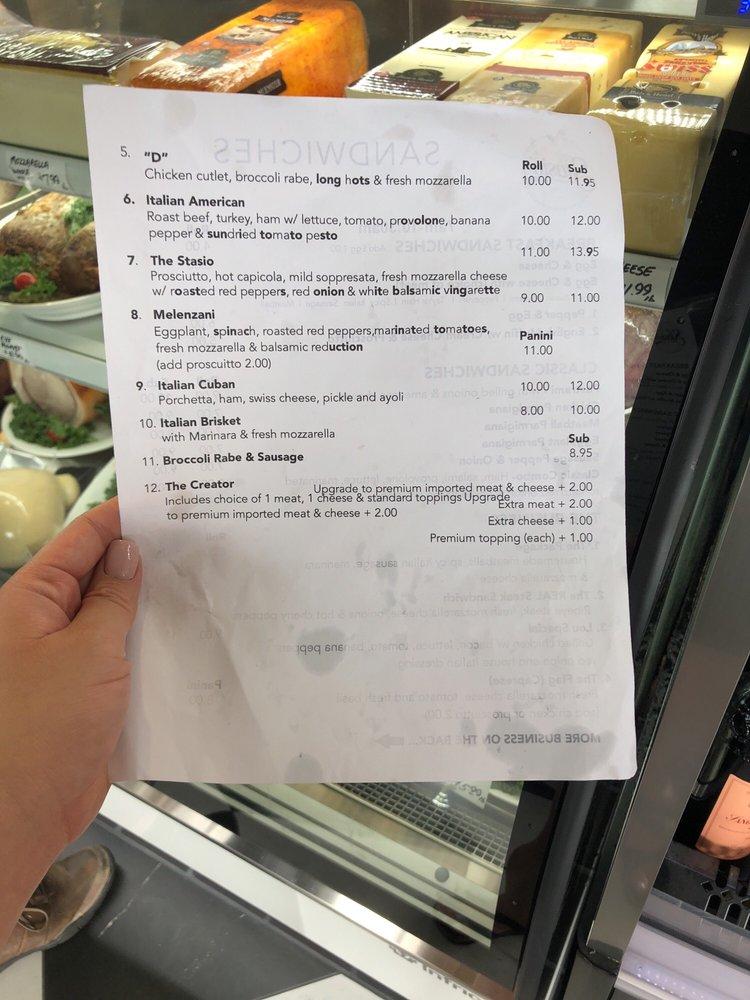 Menu at Stasio's Italian Deli & Market restaurant, Orlando