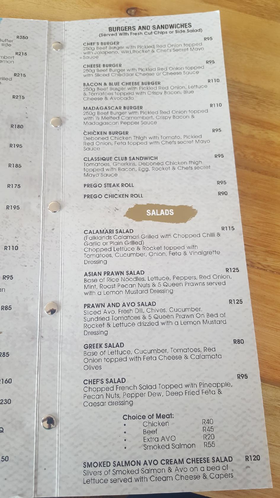 Menu at Taso's Bar & Grill Ballito, Dolphin Coast